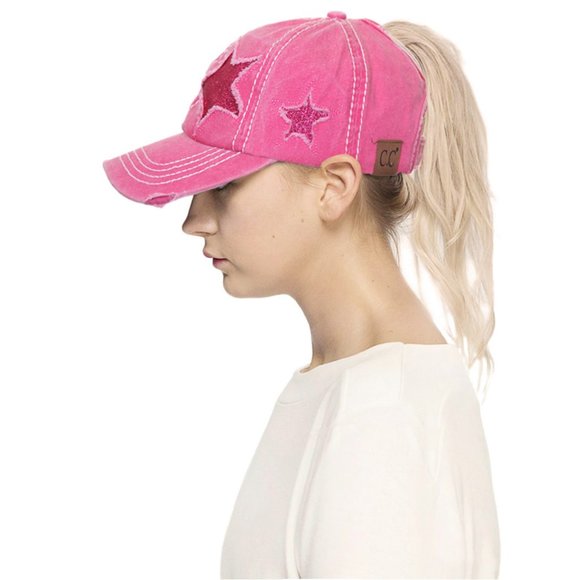 C.C | Accessories | Cc Star Glitter Ponytail Bun Cotton Baseball Cap ...